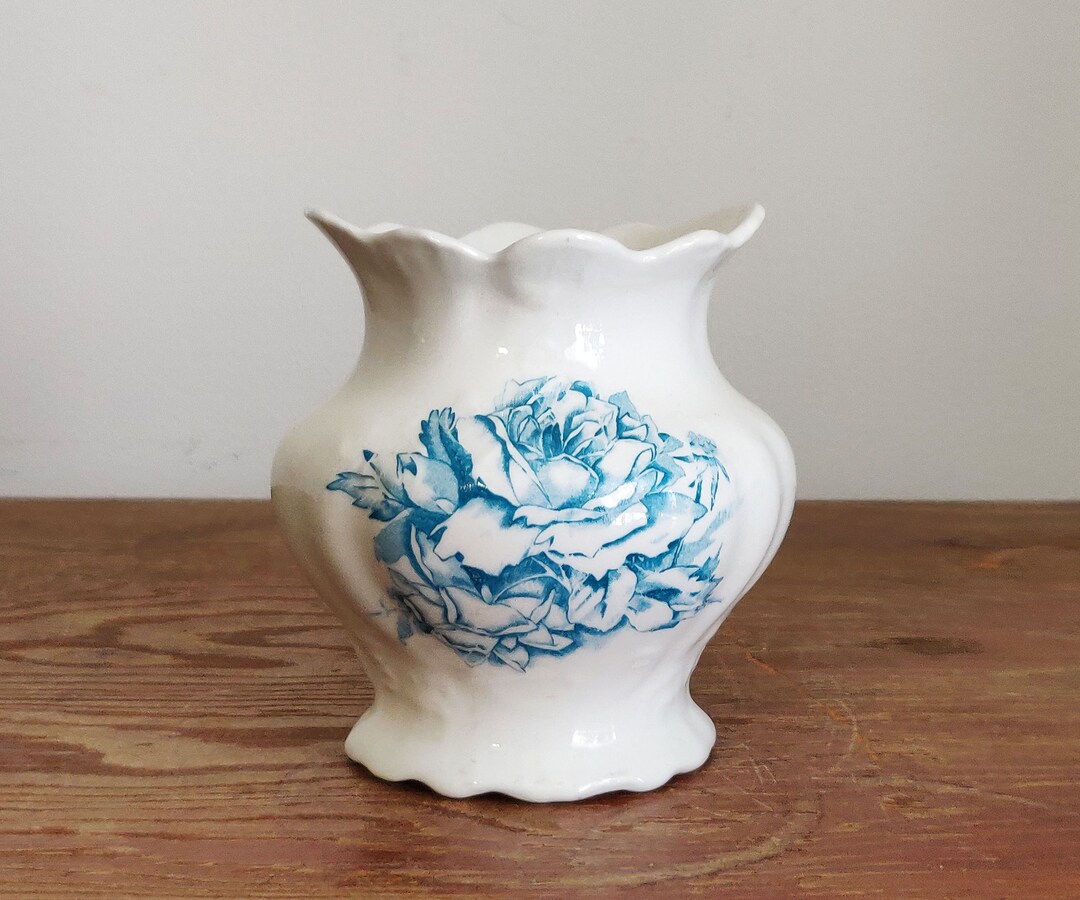 Home Laughlin Blue Rose Vanity Vase, Brush Holder - Etsy