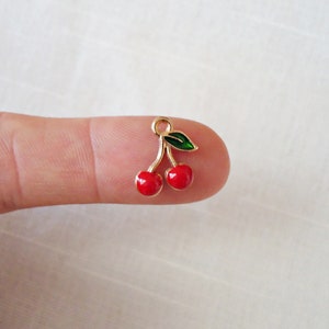Small Red Cherry Charms, Red Enameled and Light Gold, 1/2" Tall, Set of ...