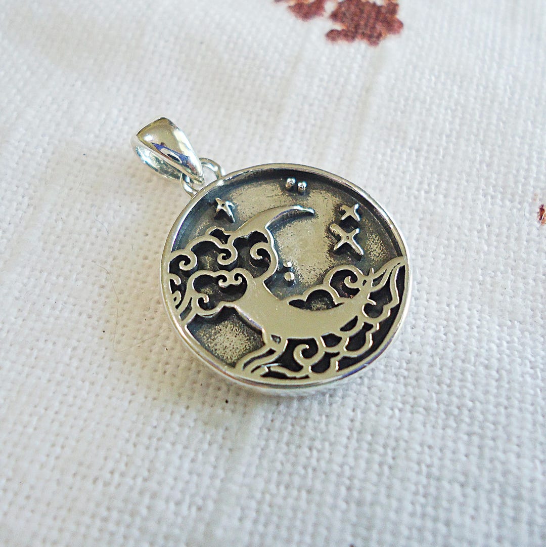 Small Sterling Silver Moon and Clouds Pendant, Soldered Bail, Optional ...
