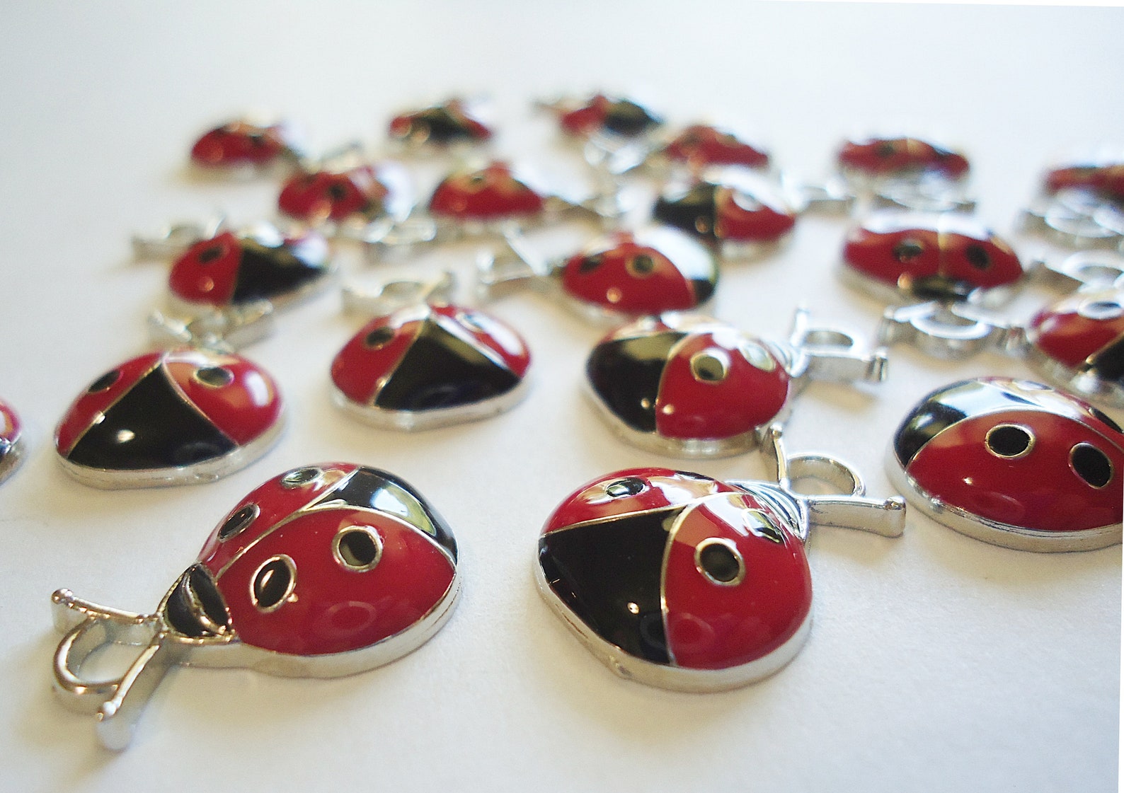 Ladybug Pendant Charms, Enameled, Red, Black, and Silver, 17mm Tall X ...