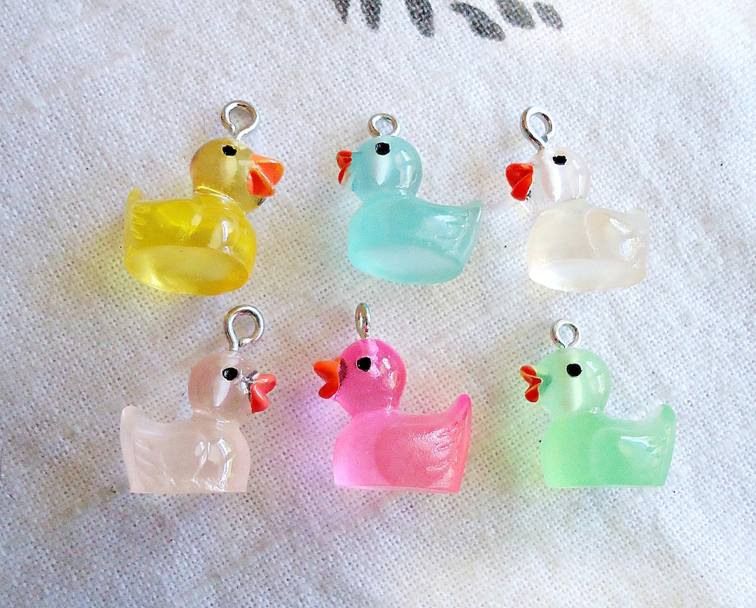 Tiny Rubber Duck Charms, Translucent Resin, 5/8" Tall With Silver Loop ...