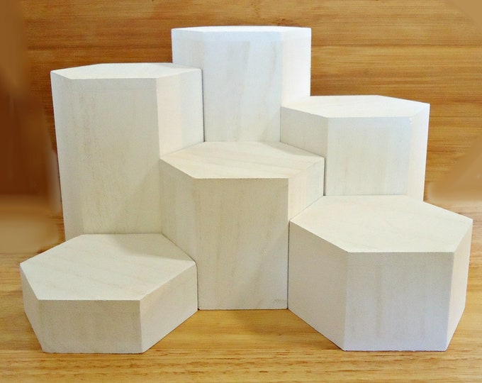 Wooden Hexagon Risers, 3.5 Across, Set of 6, Whitewashed, Bracelet and ...