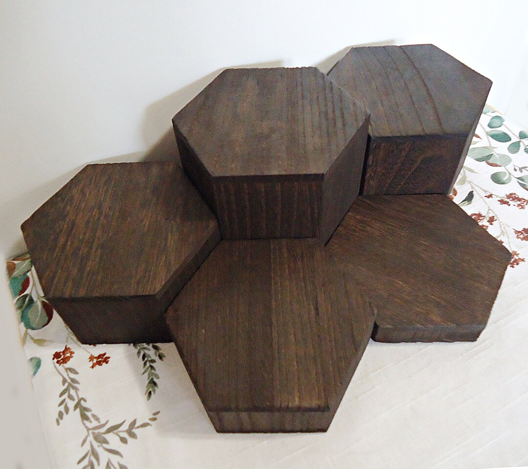Hexagon Risers, Set of 5, Dark Brown Wood, 5.25 Wide, 1 4 Heights ...