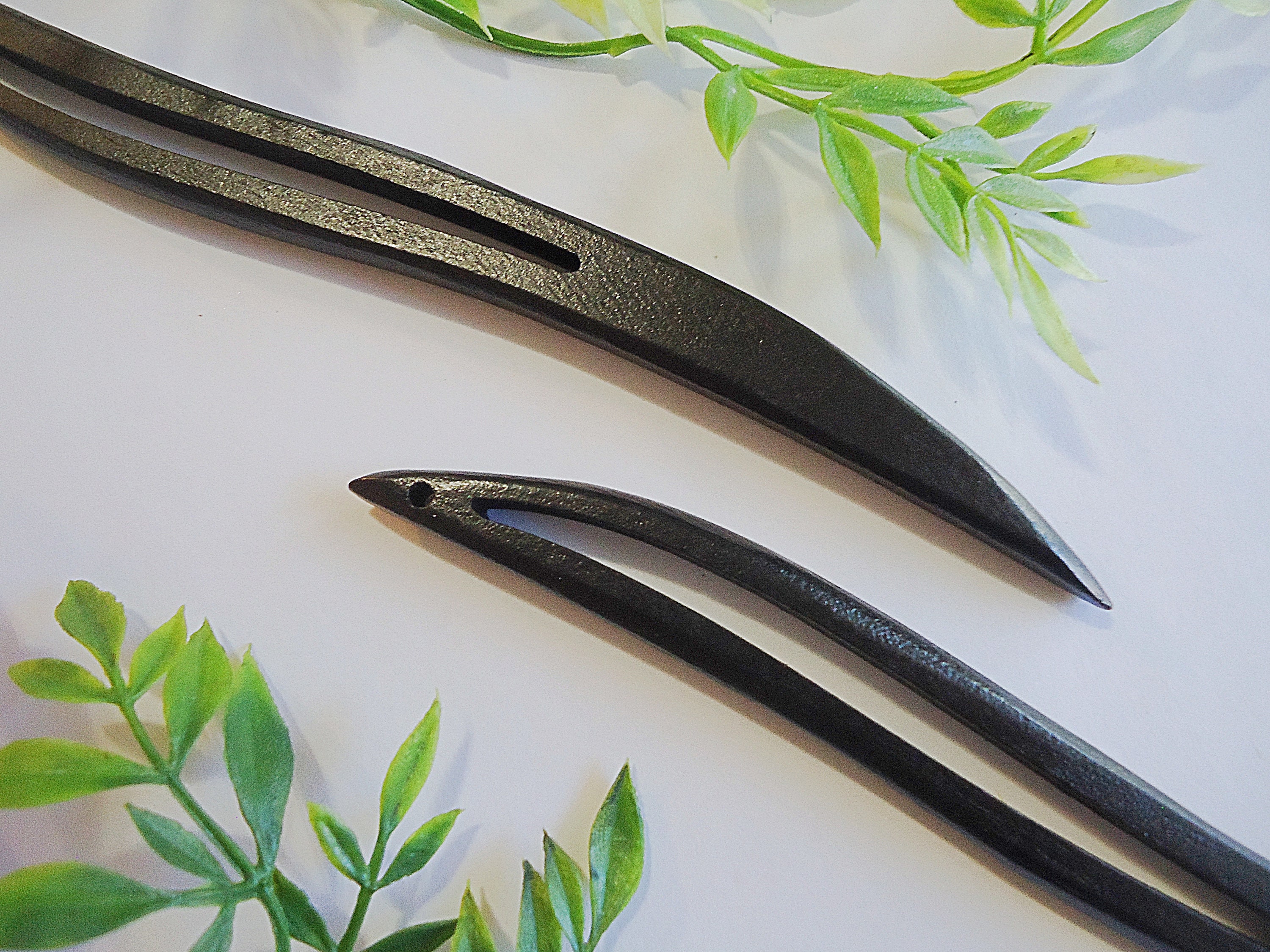 Wooden Hair Sticks - Black Wavy With Hole for Embellishing - 6.5