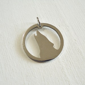 Howling Wolf Silhouette Charm Pendant With Jump Ring, Stainless Steel ...