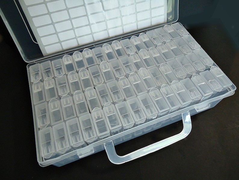 Small Bead Storage - 64 Containers With Case - Seed Beads, Drills, Etc ...