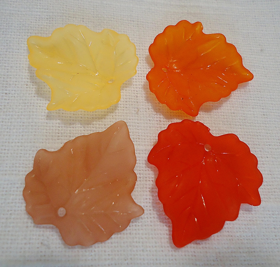 Autumn Leaves, Acrylic, Red Orange Yellow Brown, Translucent, Set of 20 ...