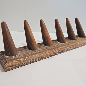 Wooden Ring Display, 6 Finger Ring Cones, 11 Wide, Brown or Weathered ...