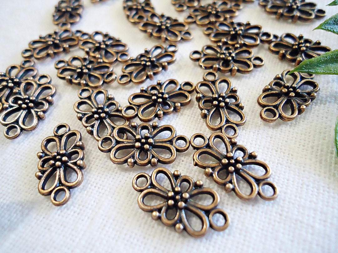 Antique Copper Links, Floral, Detailed, Double Sided, 16x8mm, Bulk ...