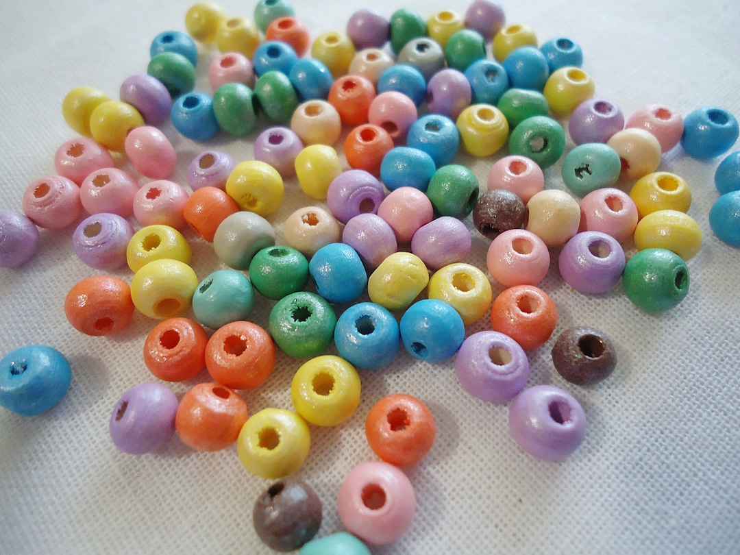 Wood Beads, 6mm, Bulk, Lightweight, Natural, Pastel Colors, 25g or 50g ...