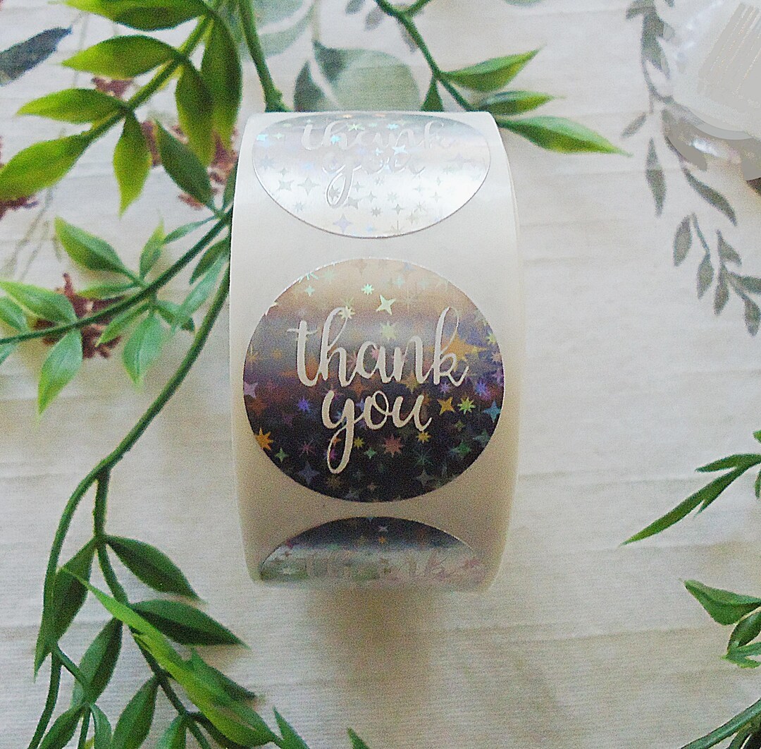 Stickers, 'thank You', Holographic, Metallic Silver, 1 Inch Wide ...