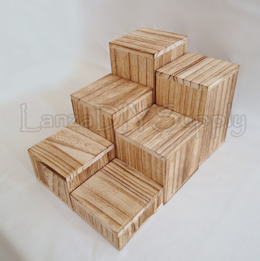 Individual Wooden Risers, 3" Square, 1"-6" Tall, Hollow, Natural Finish ...