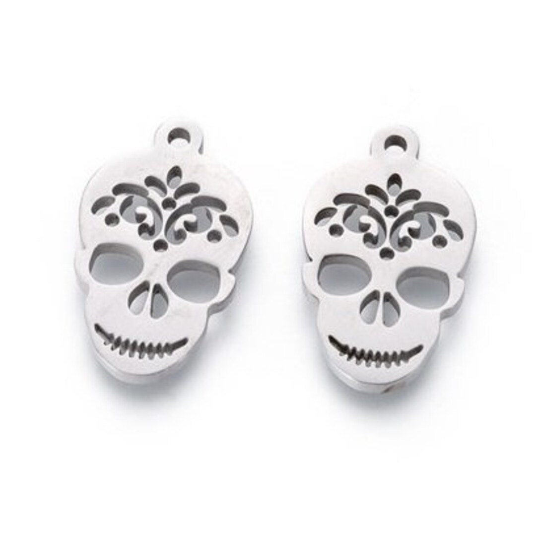 Small Stainless Steel Sugar Skull Charms - 16mm X 10mm - Set of 10 ...
