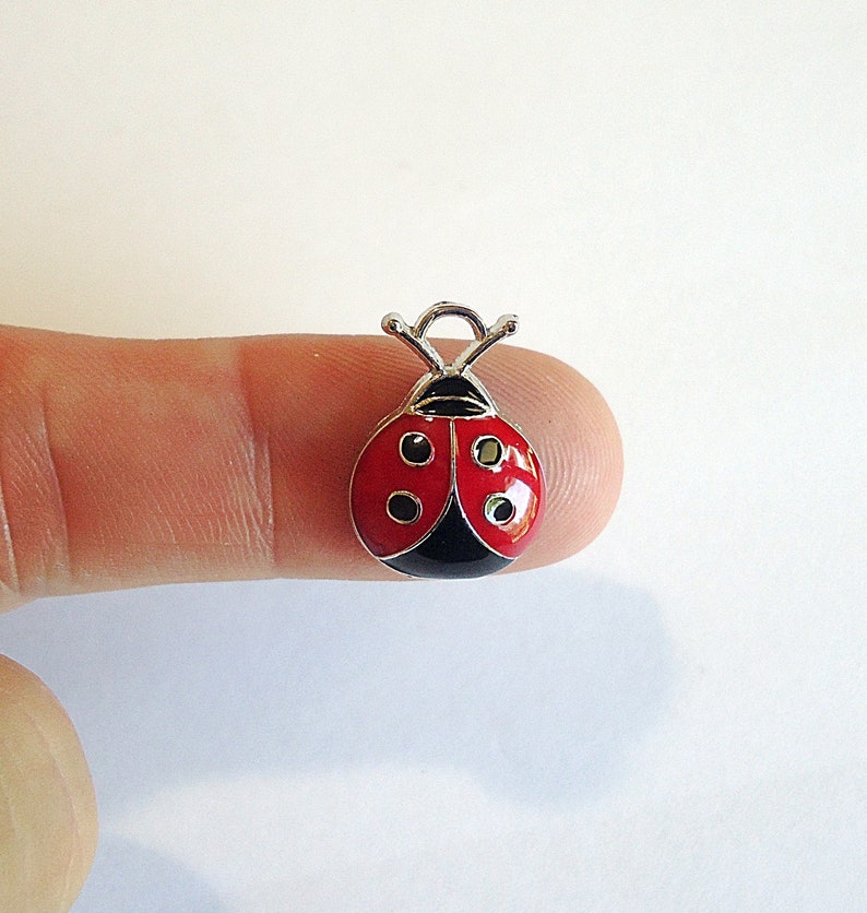 Ladybug Pendant Charms, Enameled, Red, Black, and Silver, 17mm Tall X ...