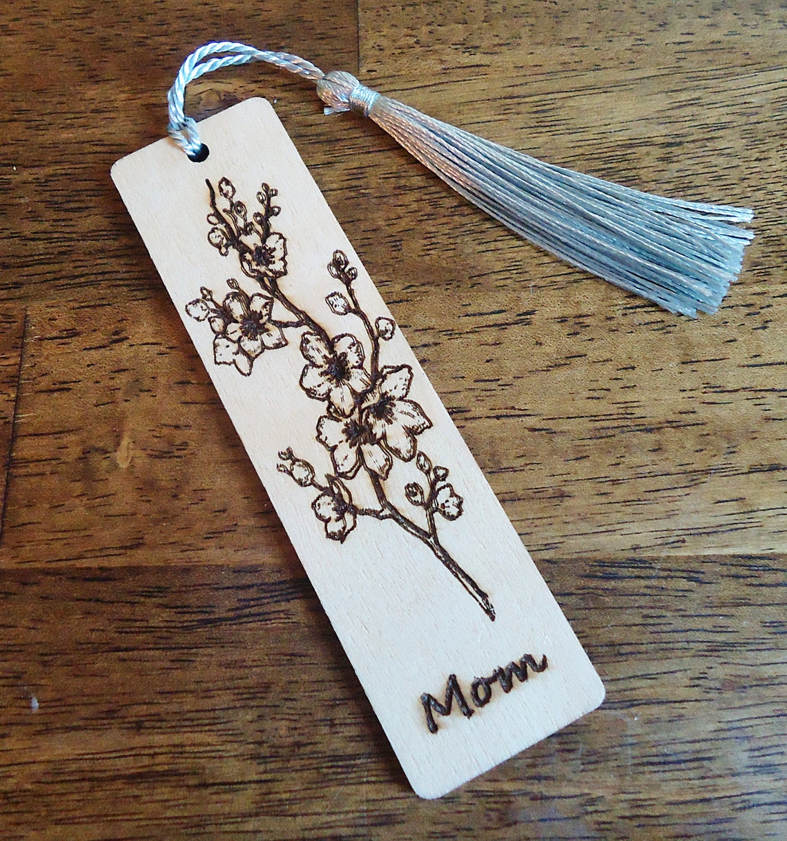 Personalized Wood Burned Bookmarks, Feather, Cherry Blossoms, Birds ...