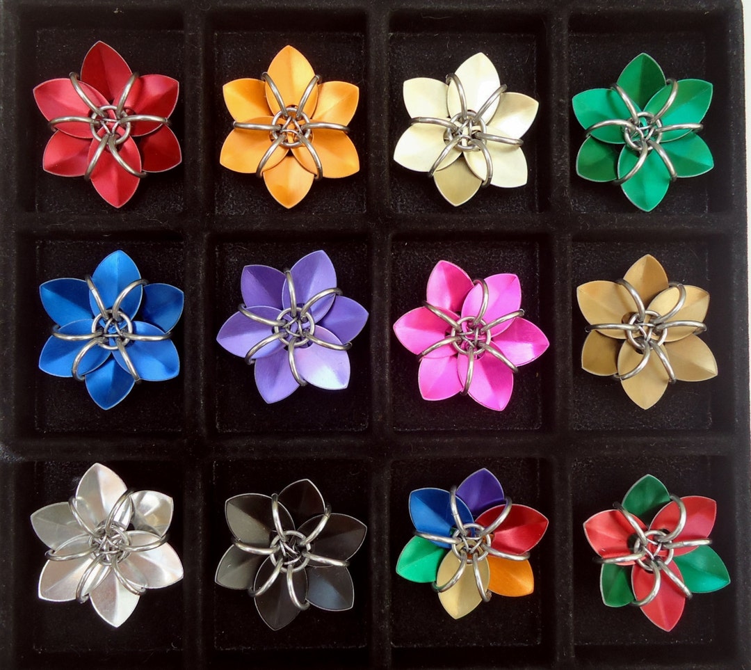 Metal Flower Components, Scale Maille, Metallic Flower Pendants Links ...