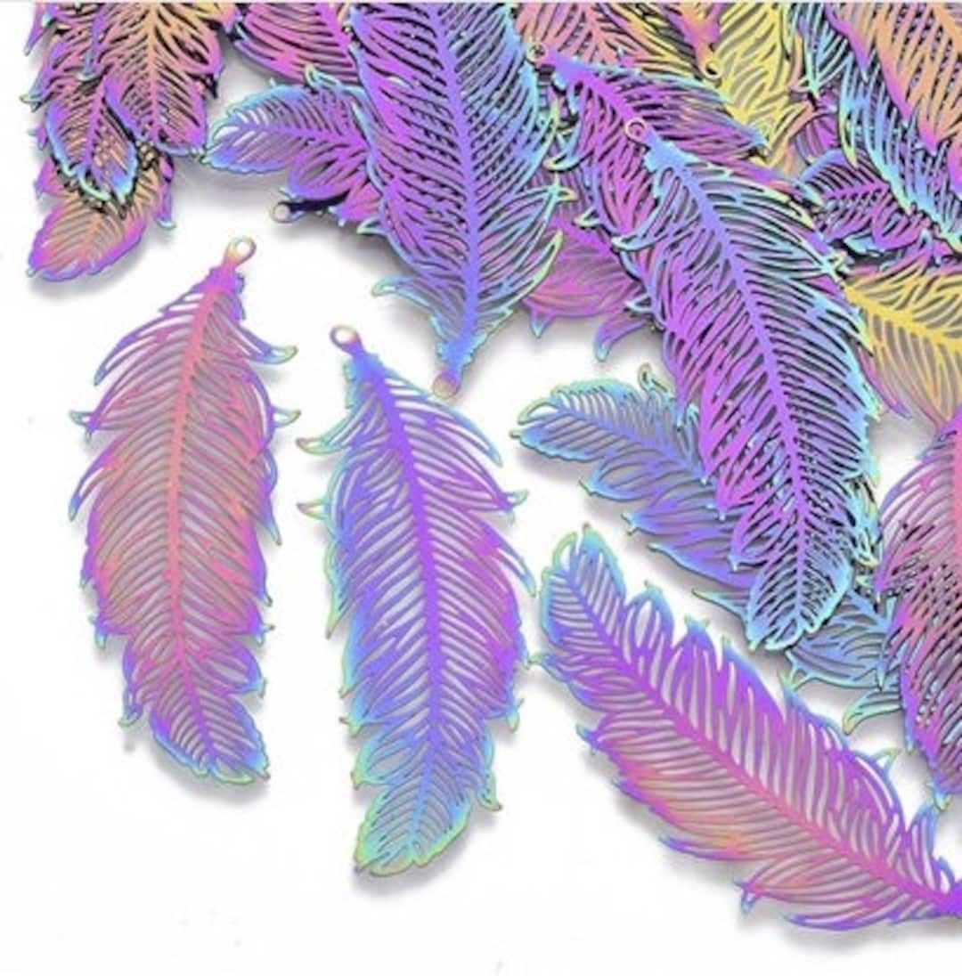 Stainless Steel Feathers With Multi-color Finish, 47mm Tall, Set of 10 ...