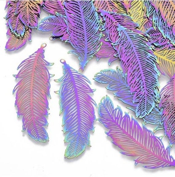 Stainless Steel Feathers With Multi-color Finish 47mm Tall - Etsy