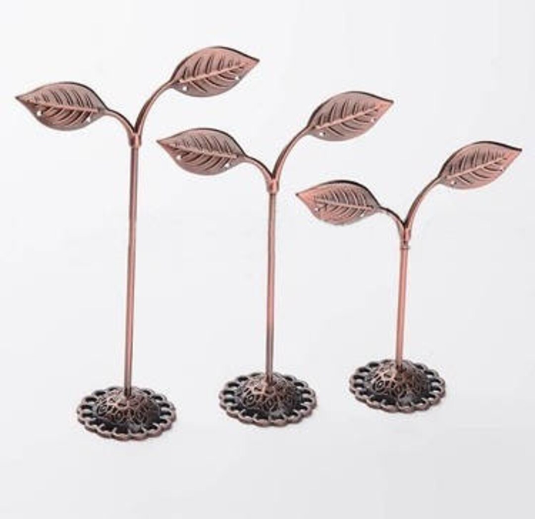 Set of 3 Metal Earring Tree Displays, Copper Color, Leaves, Holds 6 ...