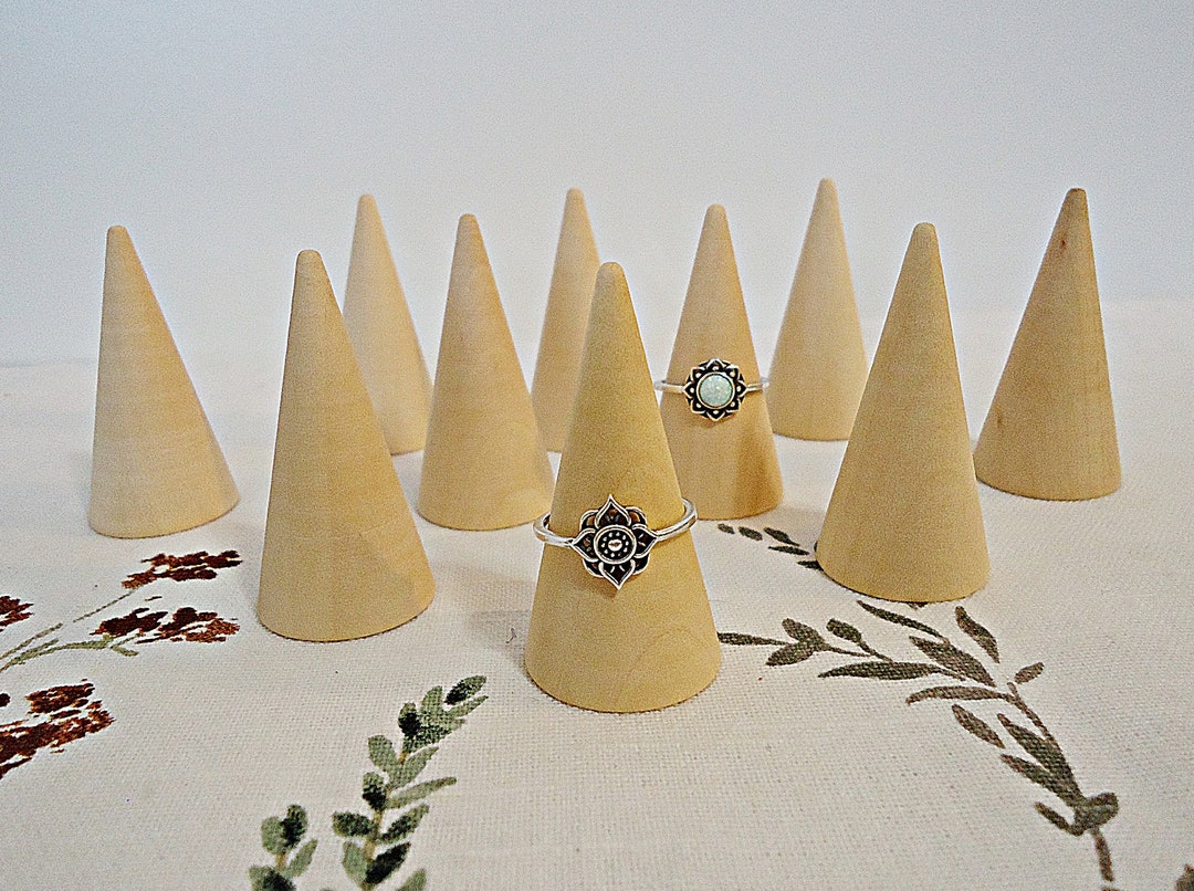 10 Unfinished Wood Ring Cones, Natural Wood, 2" Tall X 1" Wide, Set of ...