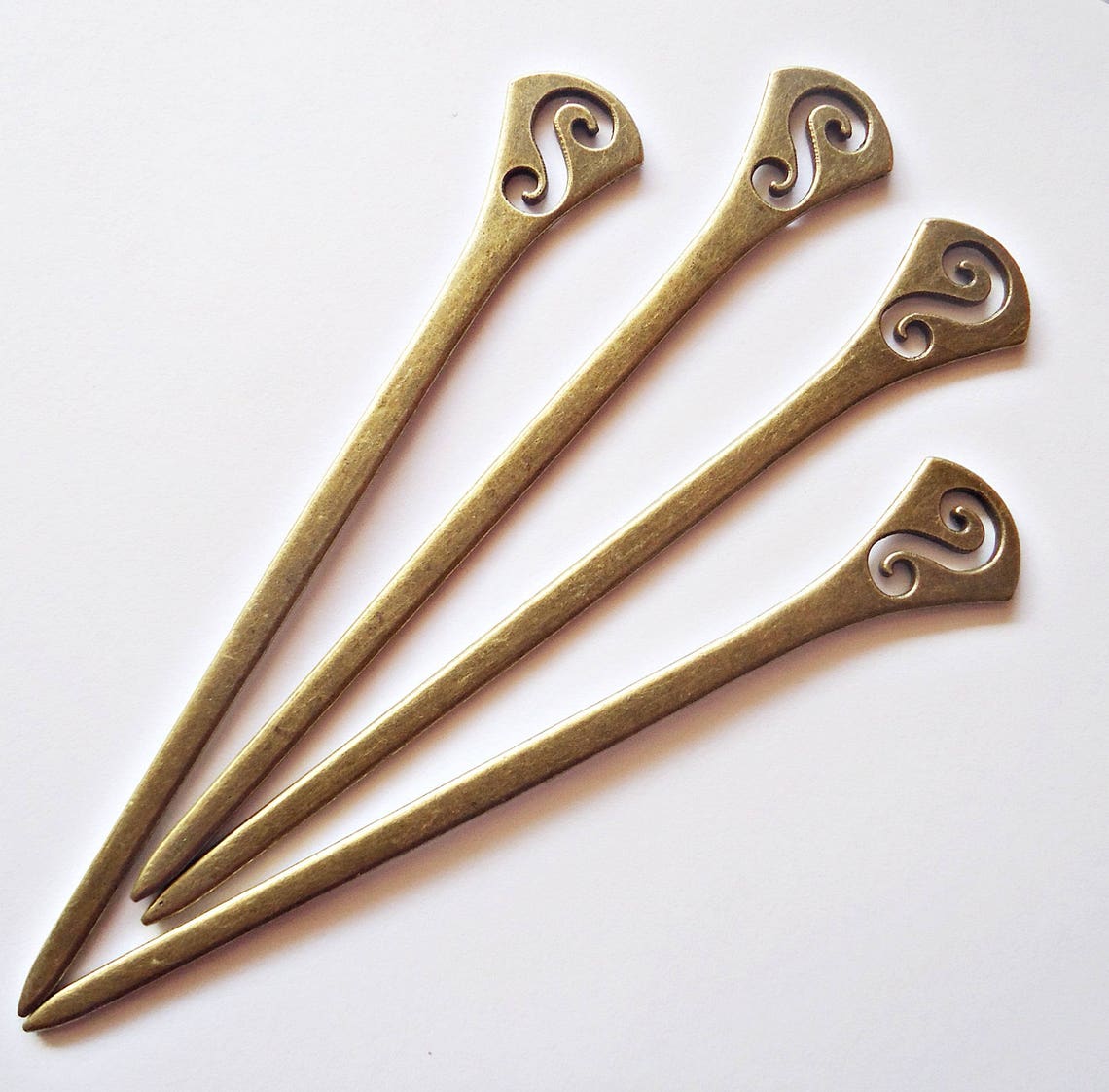 Metal Hair Sticks 5 Long Simple Swirl Design Antique - Etsy