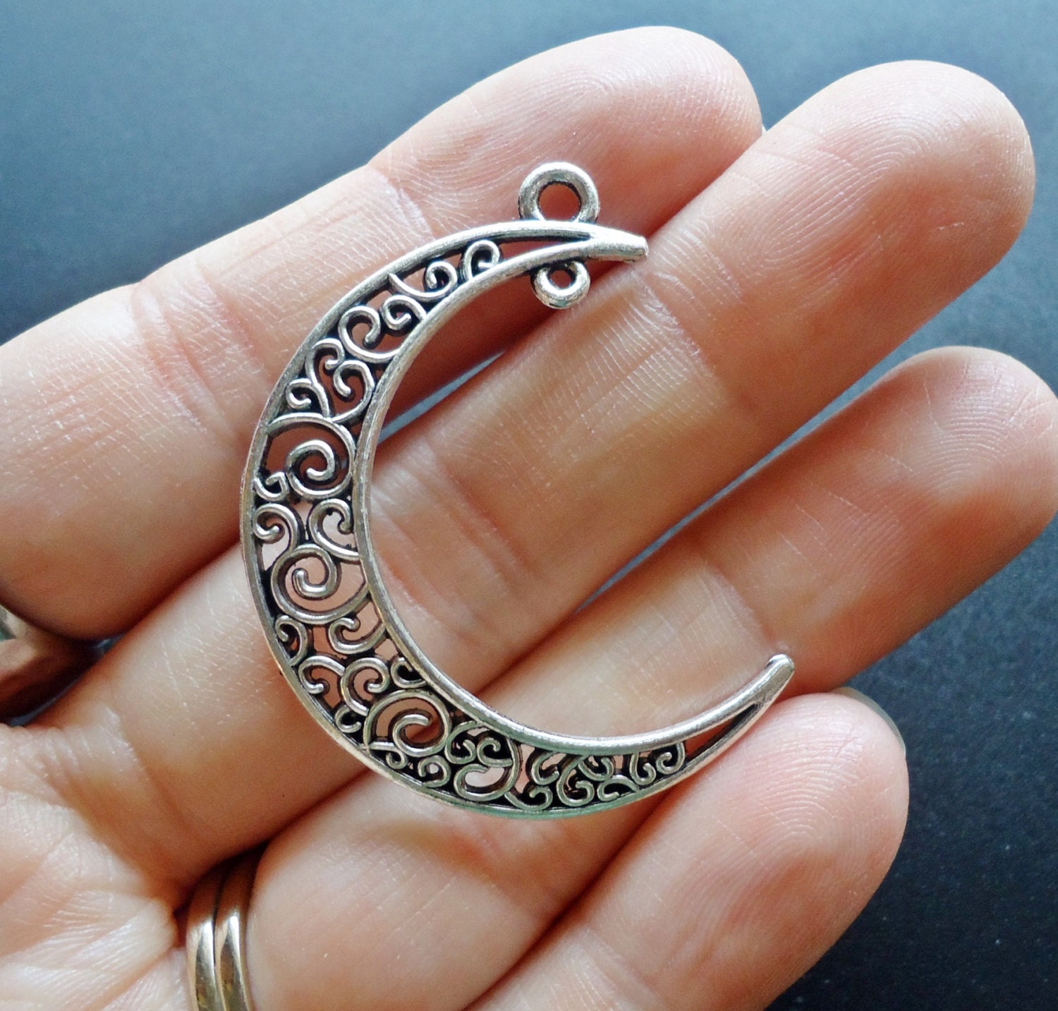 Large Crescent Moon Pendants With 2 Loops Antique Silver - Etsy
