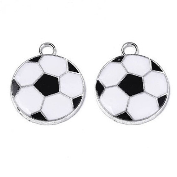 Soccer Ball Pendant Charms Enameled Black and White Silver | Etsy