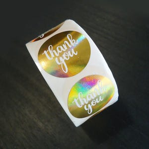 Stickers, 'thank You', Metallic Gold and White, 1 Inch Wide, Packaging ...