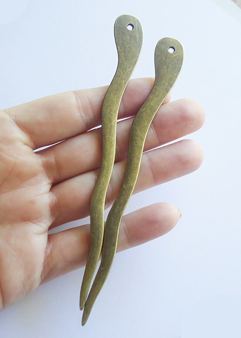 Antique Bronze Metal Hair Sticks Simple Wavy Design With Hole - Etsy