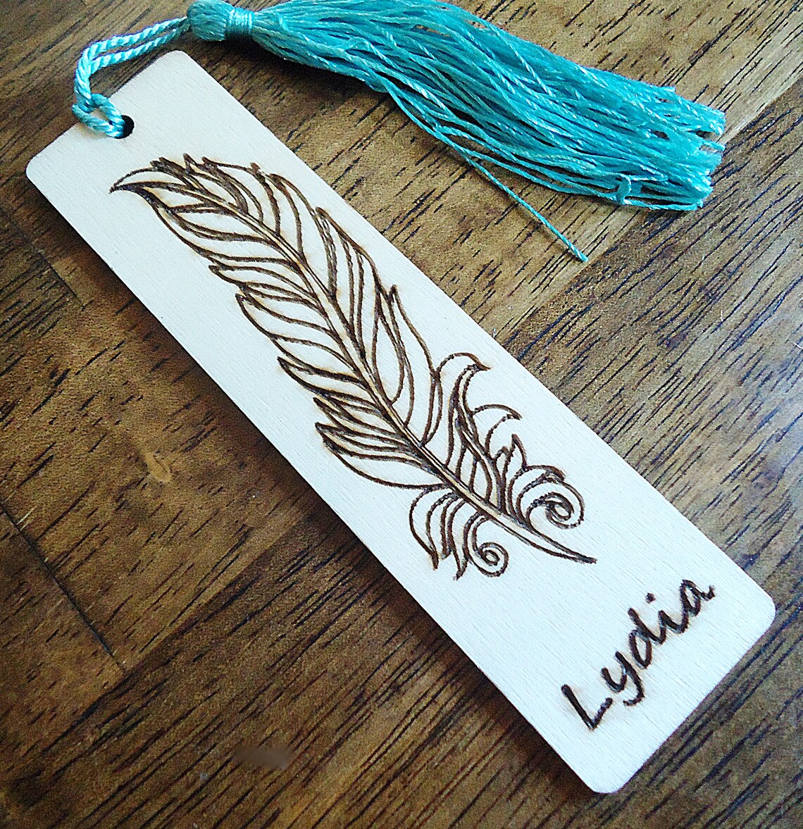 Personalized Wood Burned Bookmarks, Feather, Cherry Blossoms, Birds ...