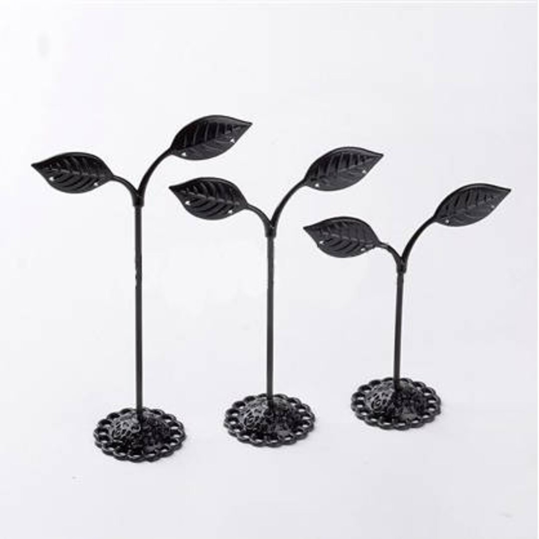 Set of 3 Black Metal Earring Tree Displays, Leaves, Holds 6 Pairs of ...
