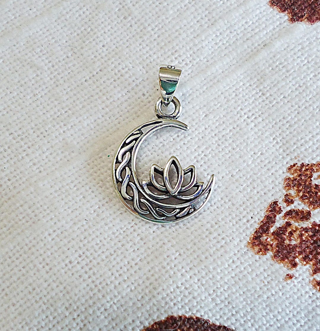 Small Sterling Silver Lotus Celtic Crescent Moon Pendant, Soldered Bail ...