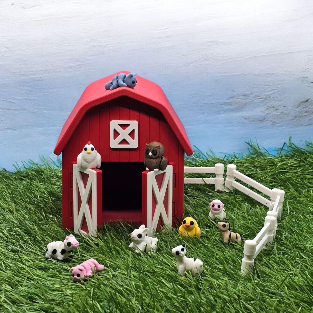 Miniature 3D Printed Farm Playset: Barn & Animals - Etsy