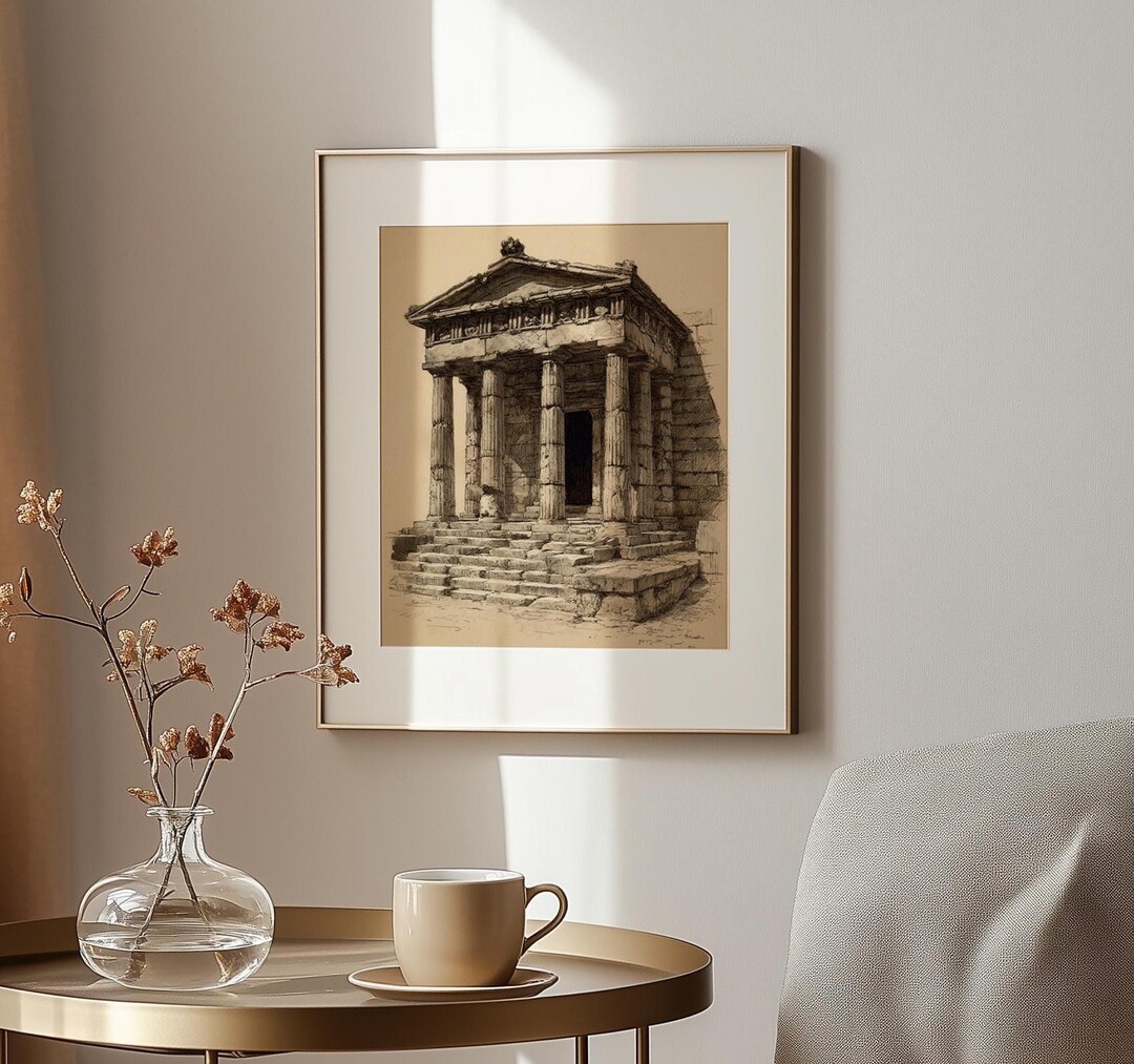 Ancient Temple Drawing - PRINTABLE Vintage Greek Architecture Wall Art ...