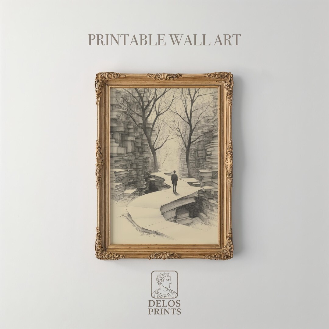 Paper World Drawing - PRINTABLE Fantasy Wall Art, Vintage Pencil Sketch ...