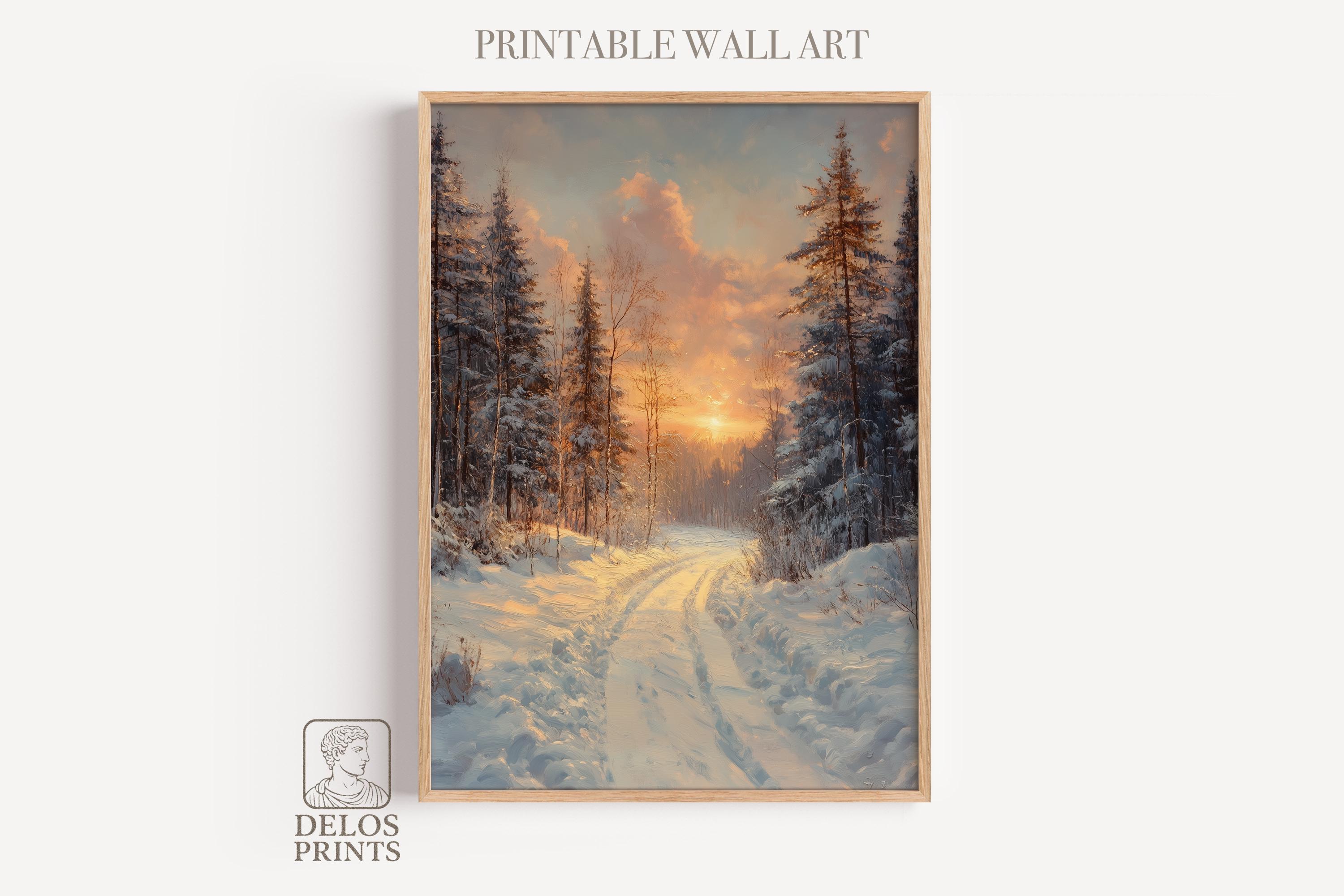 Winter Forest Path - PRINTABLE Snowy Landscape Wall Art, Rustic Pine ...