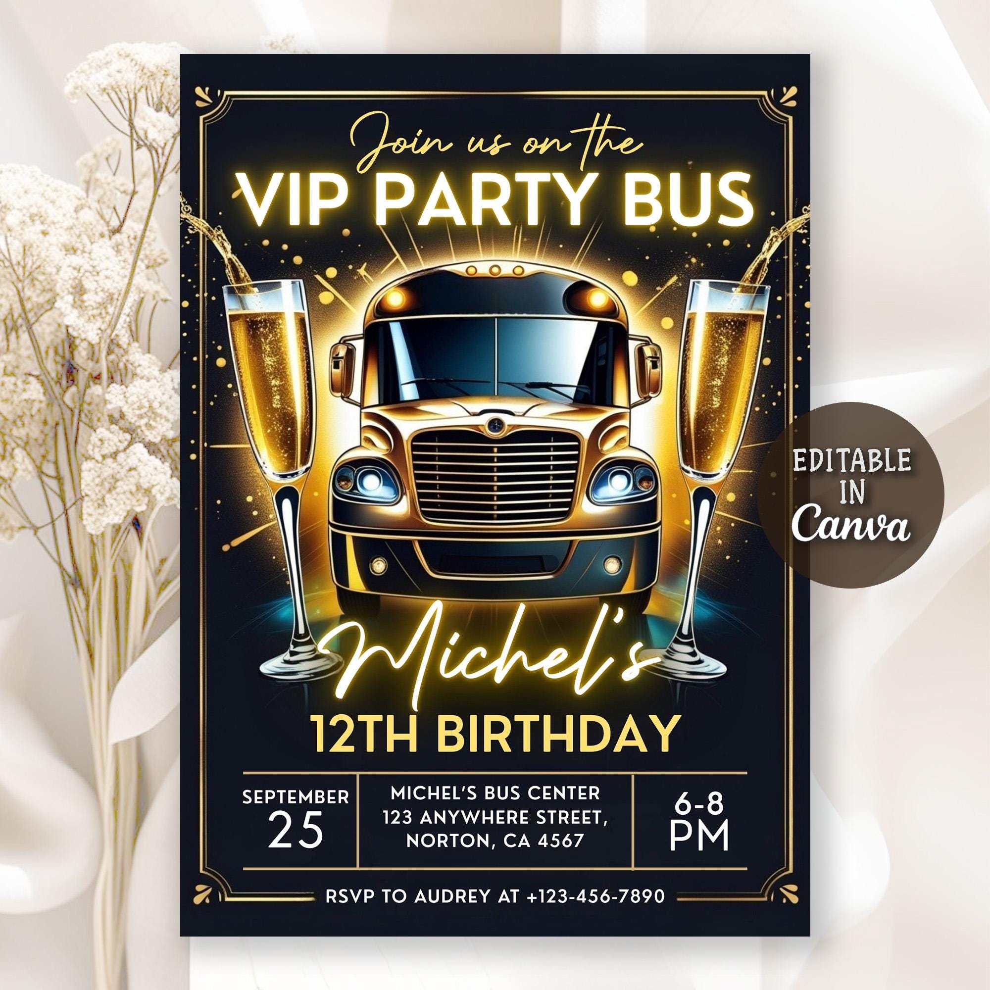 Party Bus Invitation, Party Bus Birthday Invite, Ladies Night, VIP ...