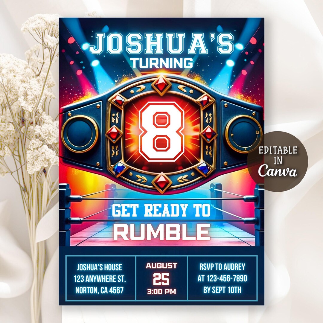 Wrestling Birthday Invitation, Championship Belt, Boxing MMA Ticket ...