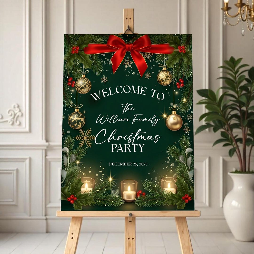 Christmas Party Welcome Sign, Holiday Dinner, Company Christmas Party ...