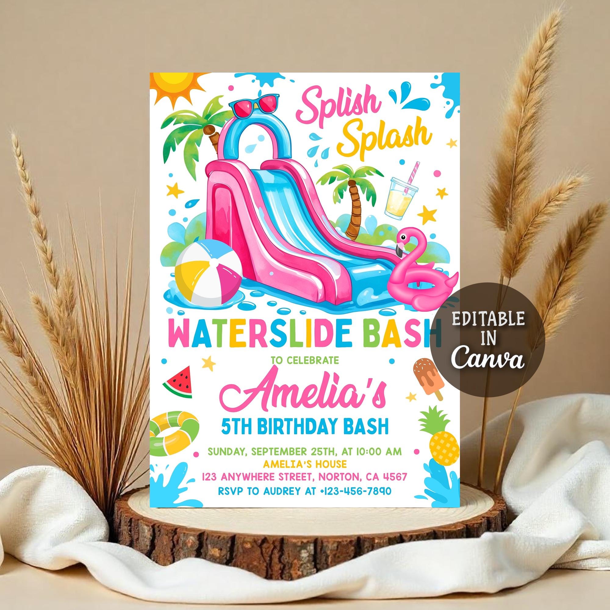 Water Slide Birthday Invitation, Water Slide Invitation, Water Slide ...