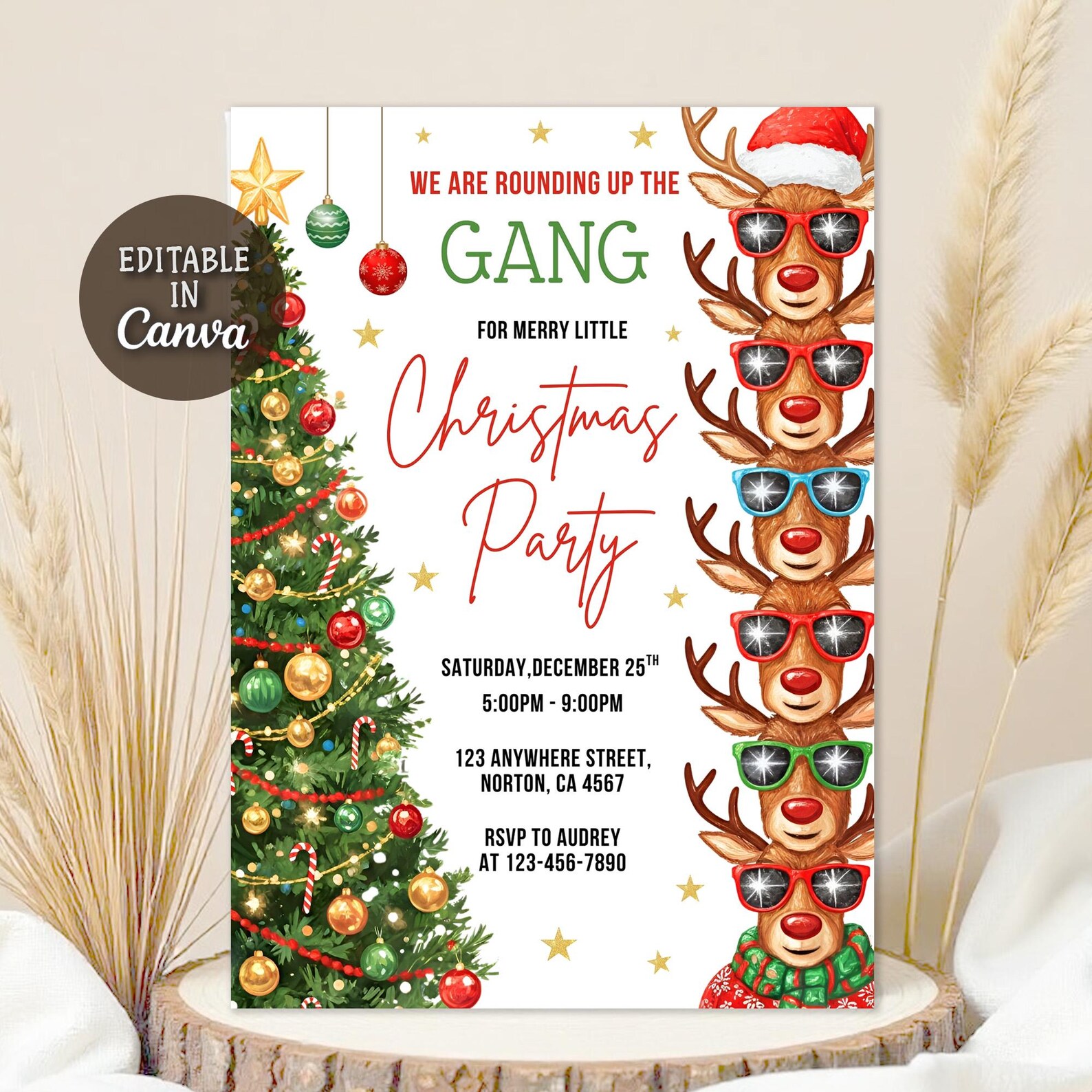 Reindeer Christmas Party Invitation, We're Rounding up the Gang Invite ...
