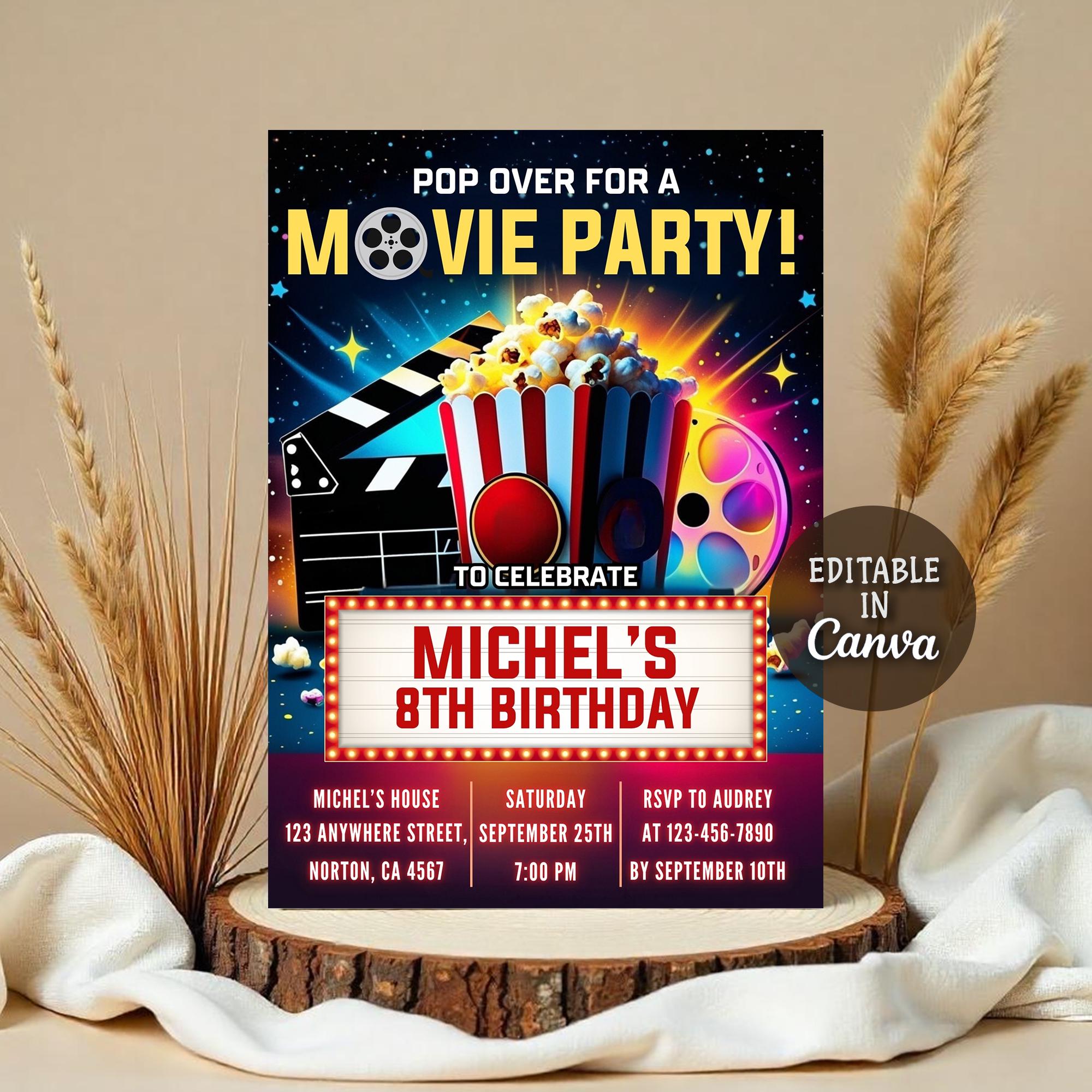 Movie Night Birthday Invitation, Movie Party Invitation, Cinema ...