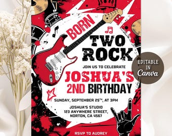 Rock Star Birthday Invitation, Rock and Roll Birthday Invite, Born to ...