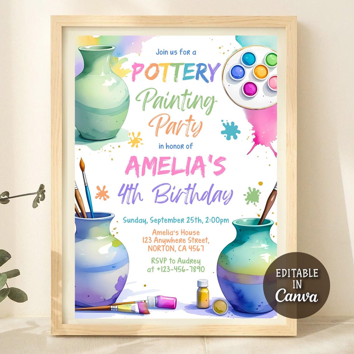 Pottery Art Birthday Party Invitation, Pottery Painting Birthday ...