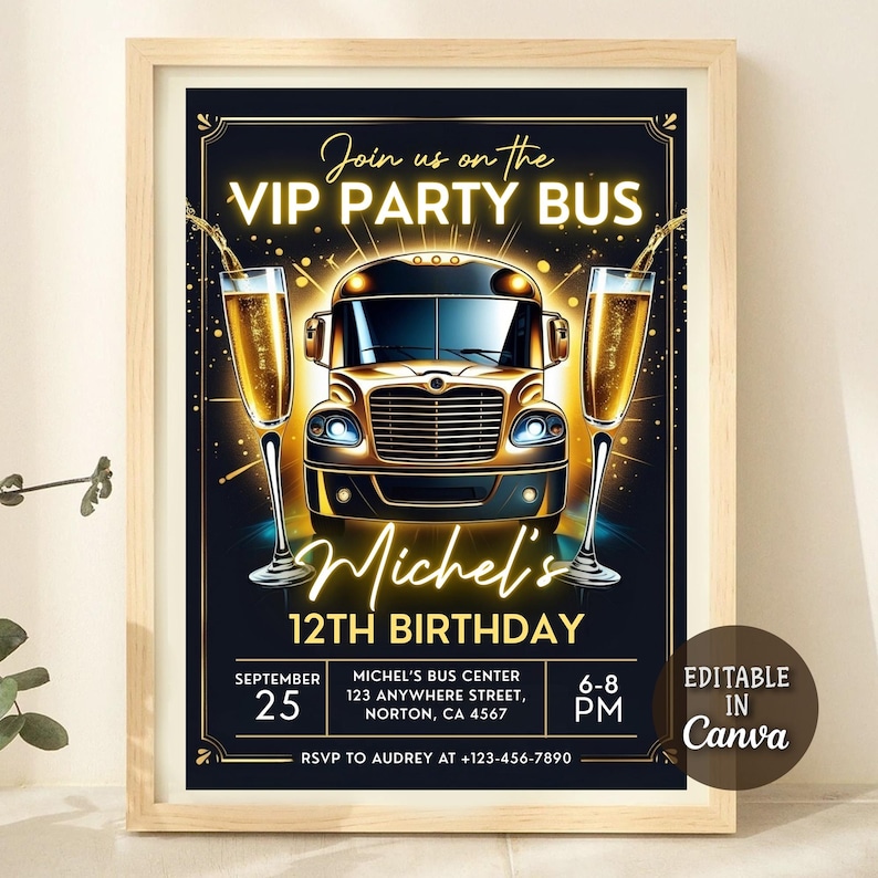 Party Bus Invitation, Party Bus Birthday Invite, Ladies Night, VIP ...