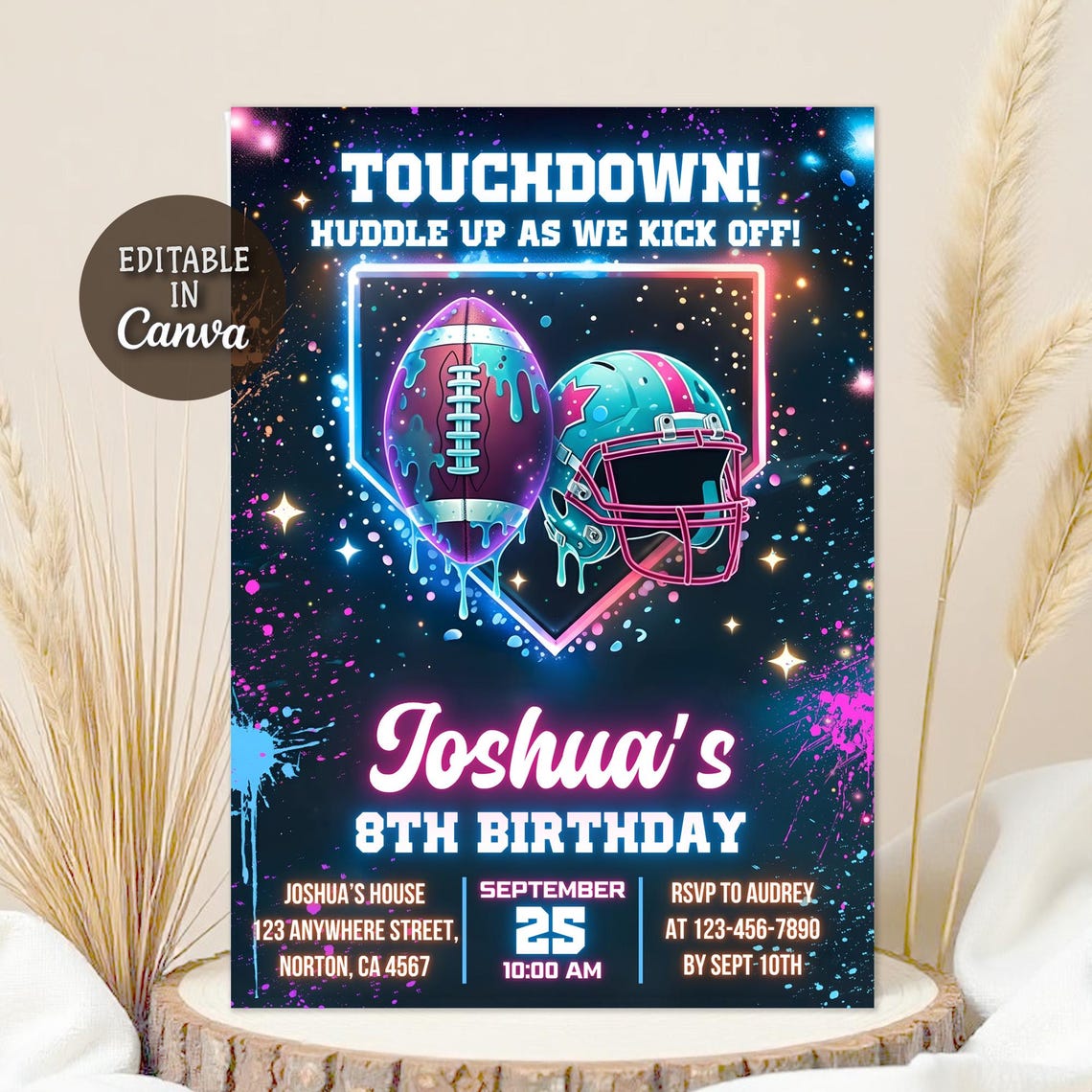 Football Birthday Invitation, Ice Cream Drip Neon Party, Sports Theme ...