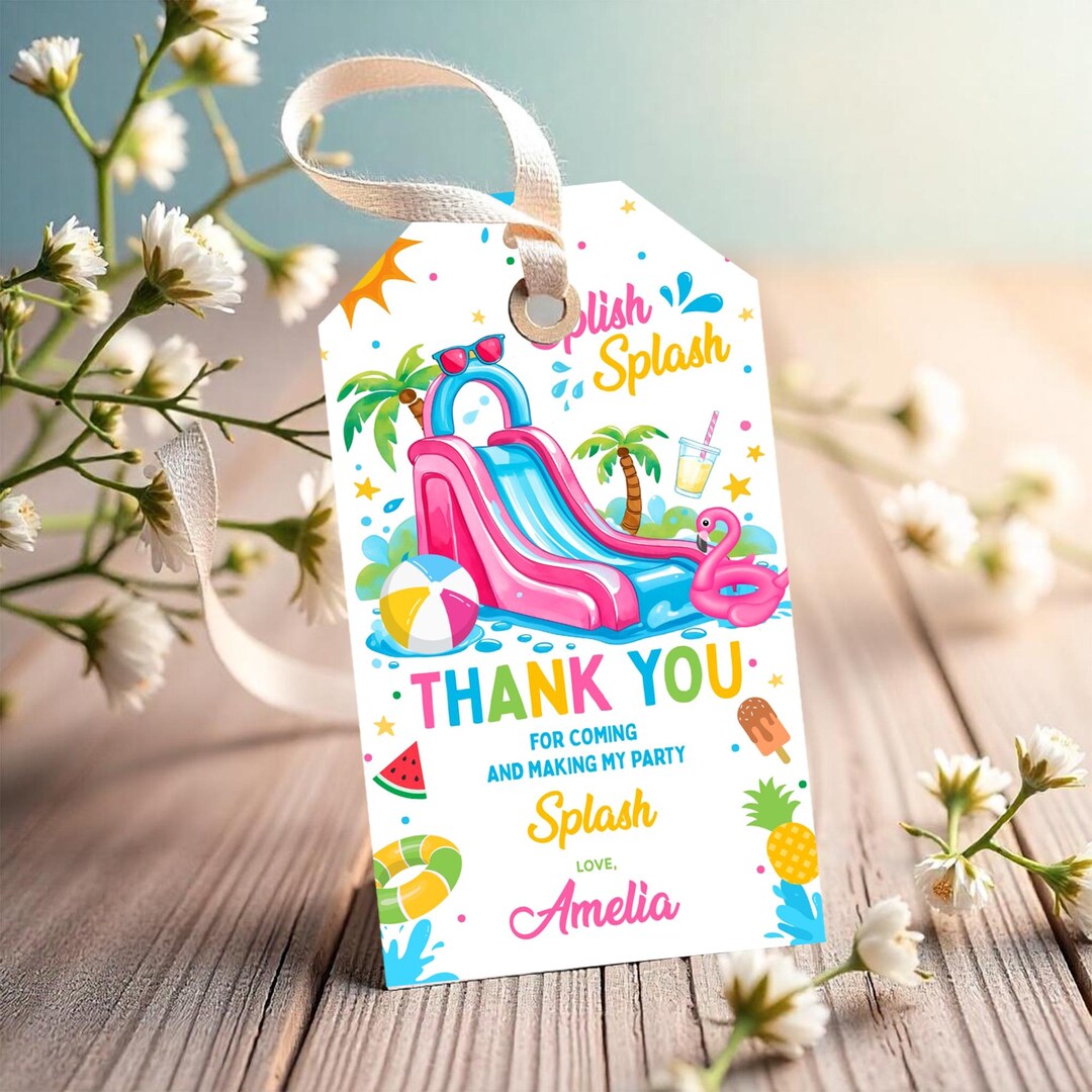 Water Slide Thank You Gift Tag, Water Slide Favor Tag, Water Slide Bash ...