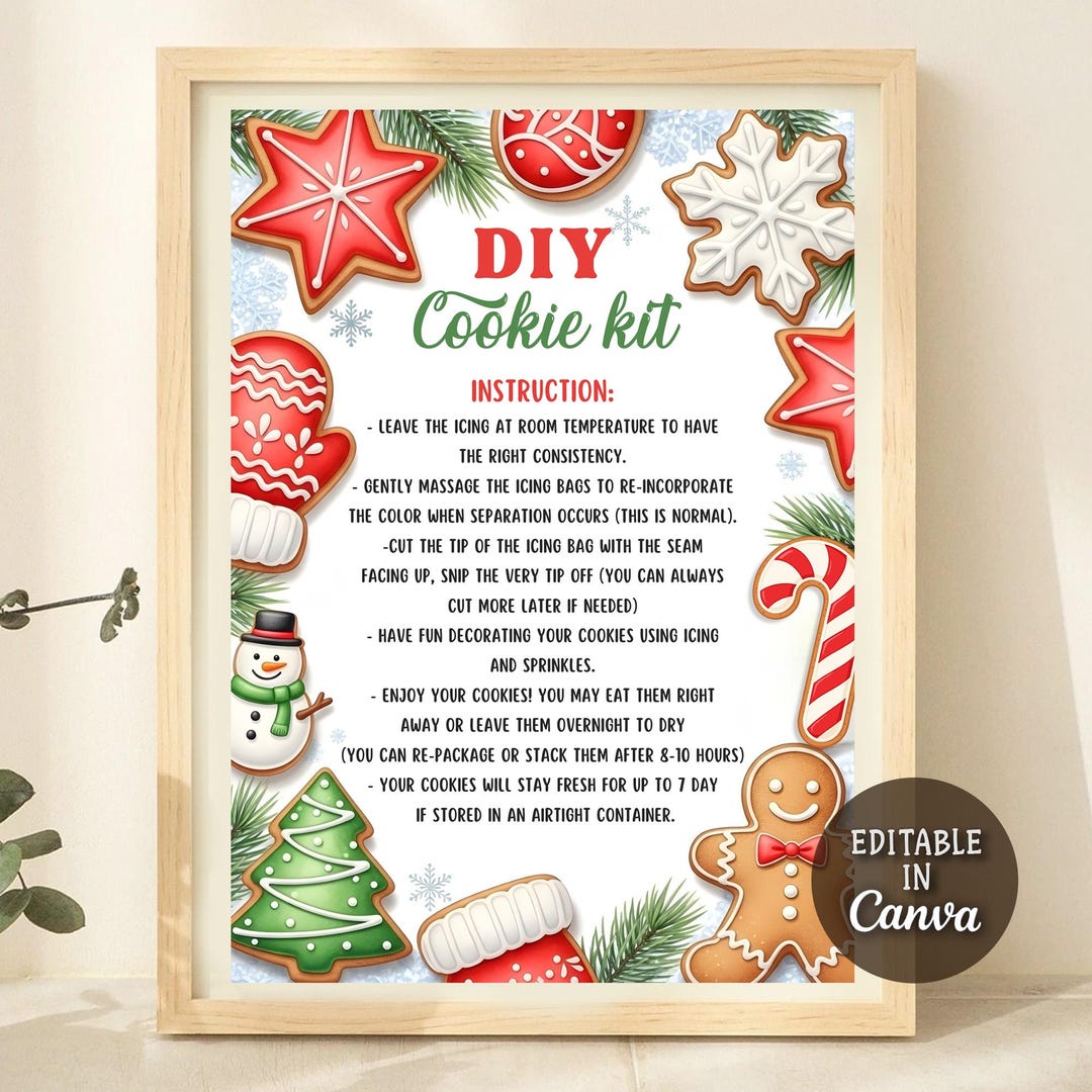 Christmas Cookie Instructions Card, Cookie Decorating Party, DIY Cookie ...