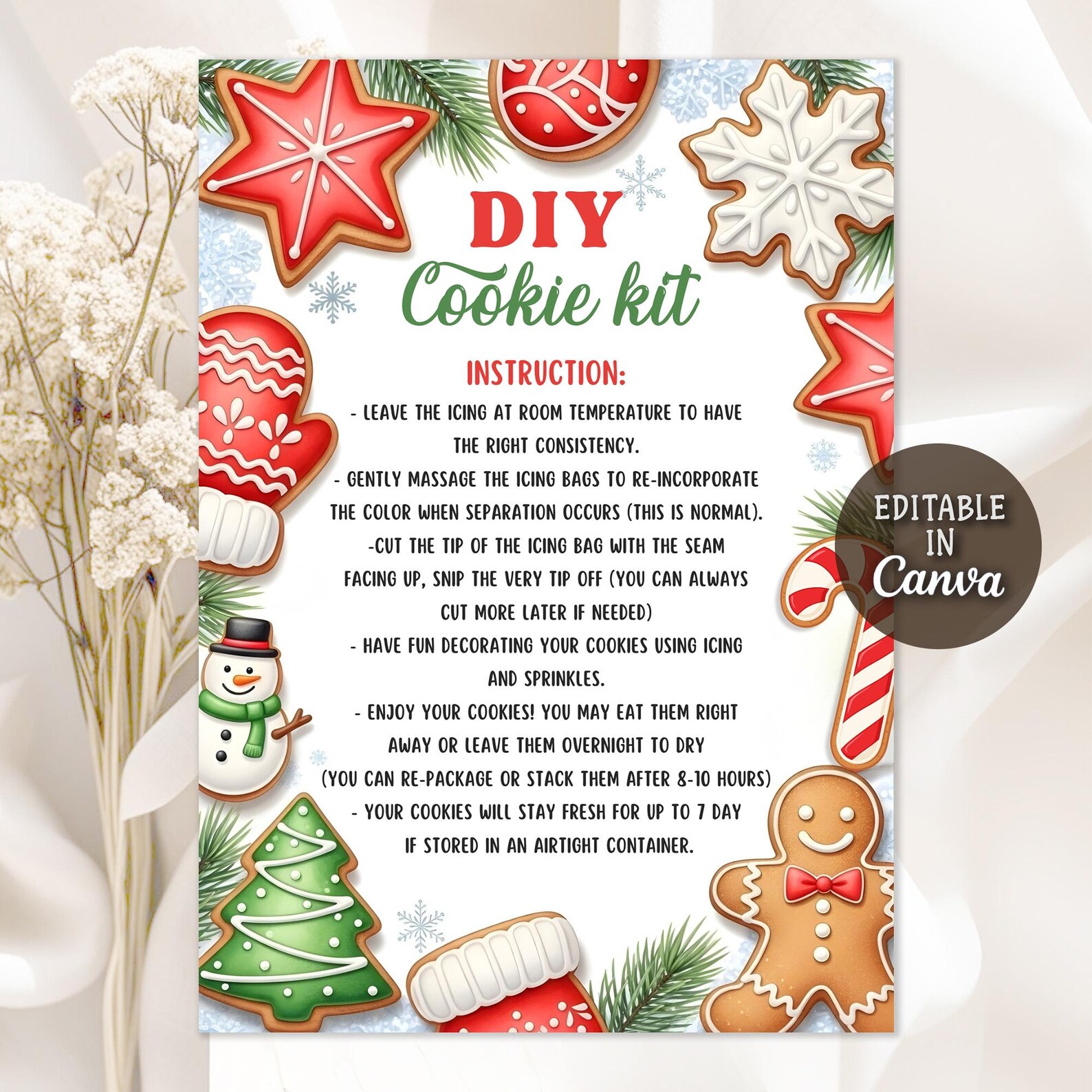 Christmas Cookie Instructions Card, Cookie Decorating Party, DIY Cookie ...
