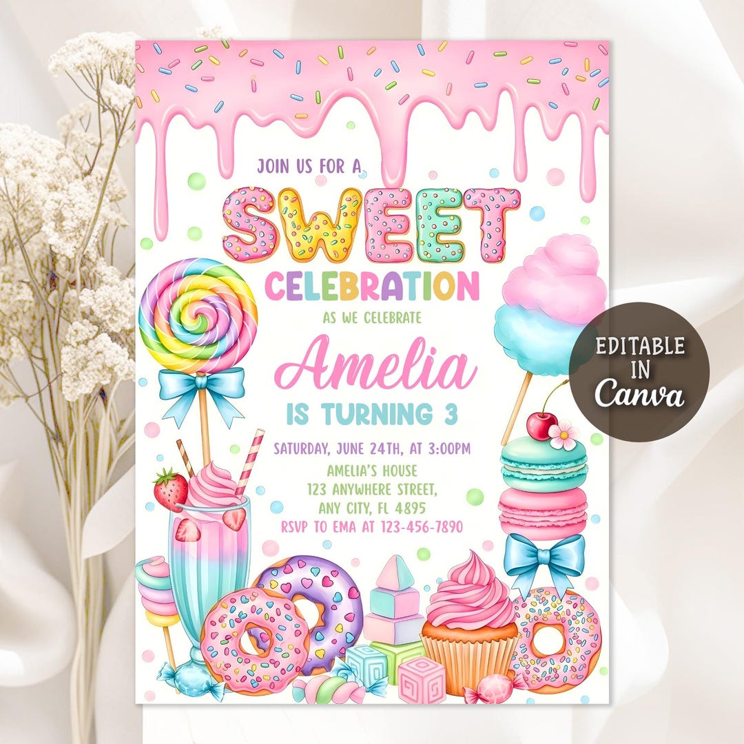 Sweets Candy Birthday Invitation, Sweet Celebration Birthday Invitation ...